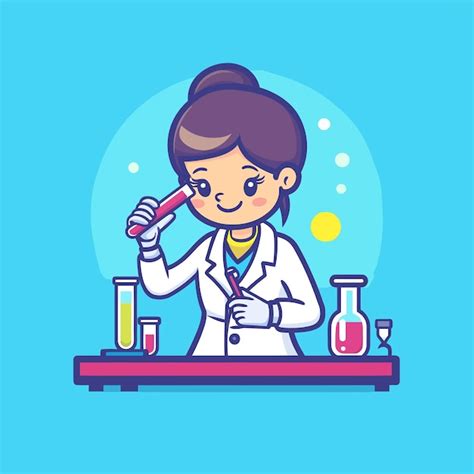 Cute Lab Technician Preparing Samples Cartoon Vector Icon Premium Ai