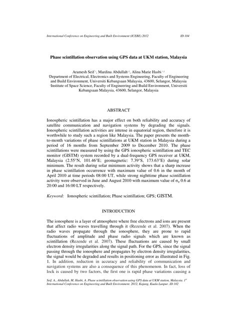 Pdf Phase Scintillation Observation Using Gps Data At Ukm Station