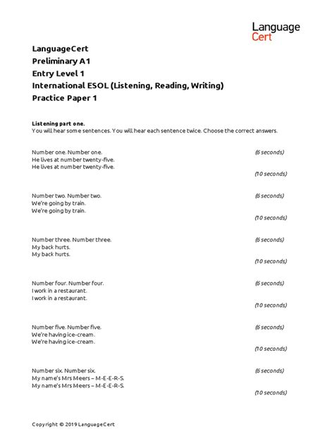 Languagecert Pp1 A1 Iesol Ls Pdf Language Arts And Discipline