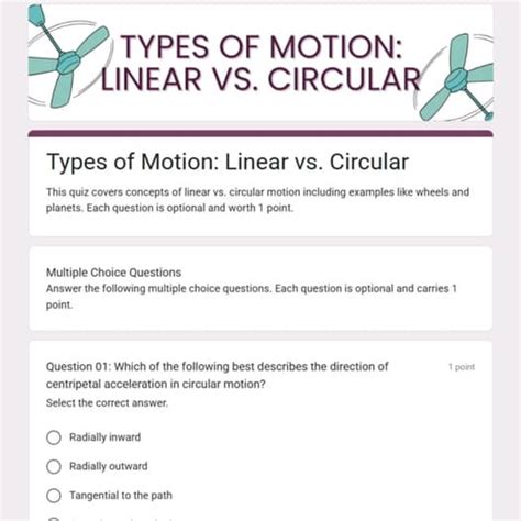 Types Of Motion Linear Vs Circular Google Form Quiz TPT