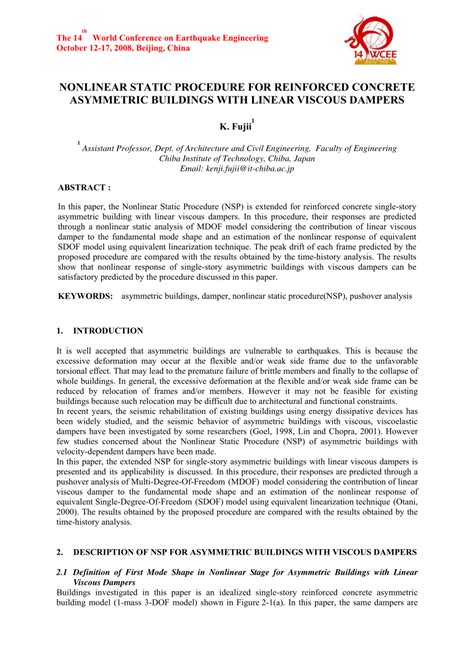 Pdf Nonlinear Static Procedure For Reinforced Concrete Asymmetric