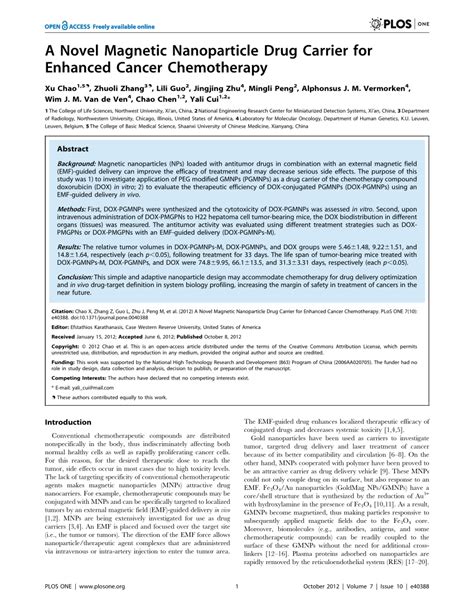 Pdf A Novel Magnetic Nanoparticle Drug Carrier For Enhanced Cancer