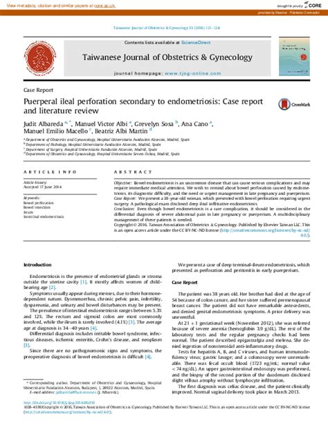 Pdf Puerperal Ileal Perforation Secondary To Endometriosis Case Report And Literature Review
