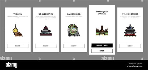 Asia Building And Land Scape Onboarding Icons Set Vector Stock Vector