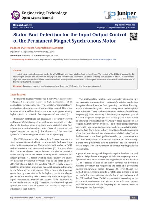 Pdf Stator Faut Detection For The Input Output Control Of The