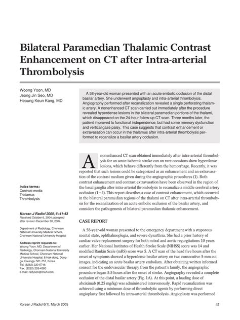 Pdf Bilateral Paramedian Thalamic Contrast Enhancement On Ct After