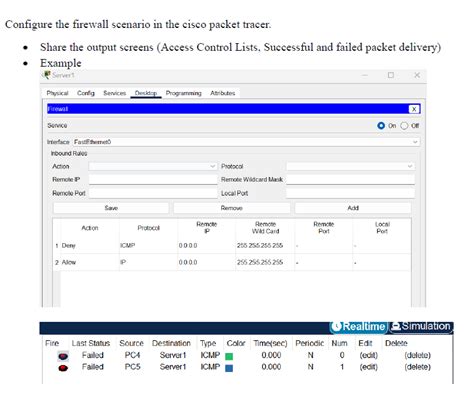 Solved Onfigure The Firewall Scenario In The Cisco Packet Chegg