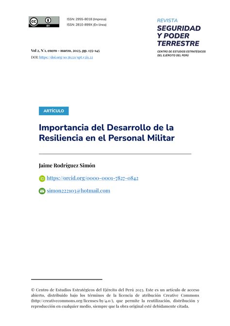 Pdf Importancia Del Desarrollo De La Resiliencia En El Personal Militar