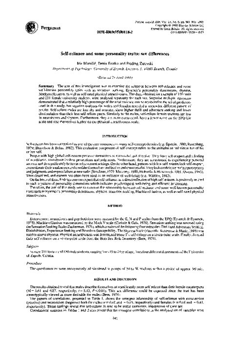Pdf Self Reliance And Some Personality Traits Sex Differences