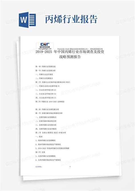 2019 2025年中国丙烯行业市场调查及投资战略预测报告word模板下载编号ljprxdmy熊猫办公