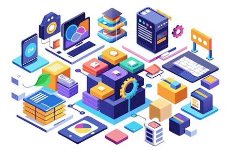 Isometric Illustration Of Data Storage Network And Cloud Computing