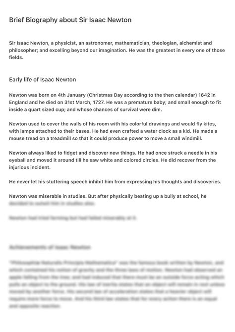 SOLUTION Brief Biography About Sir Isaac Newton Studypool