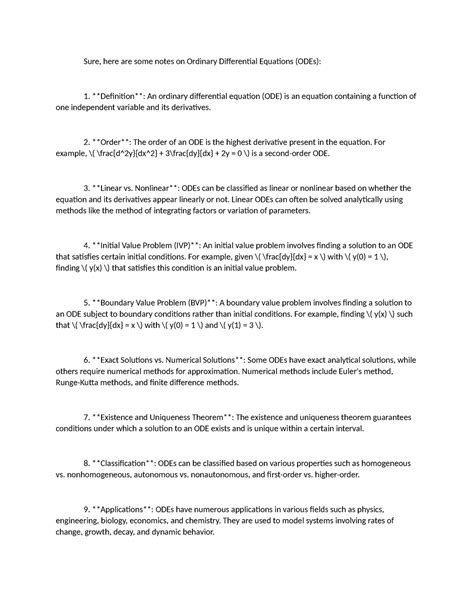 Ode 213 Summary Applied Ordinary Differential Equations Sure Here