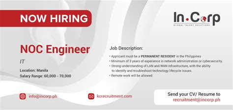 For Hire Noc Engineer For An It Company Based In Manila
