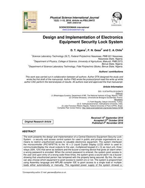 Pdf Design And Implementation Of Electronics Equipment Security Lock
