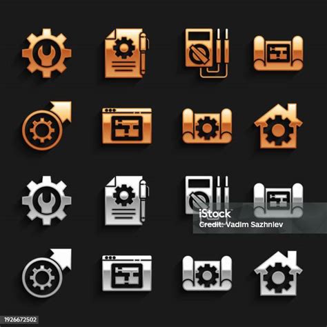 Set House Plan With Gear Graphing Paper And Gear Arrows As Workflow