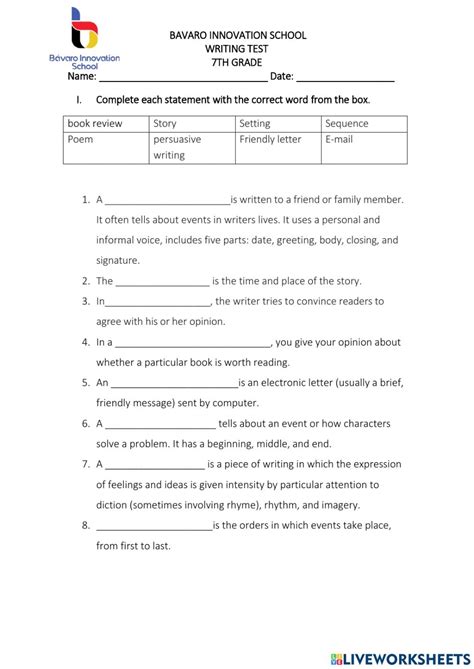 7th Grade Writing Worksheets Printable Worksheets
