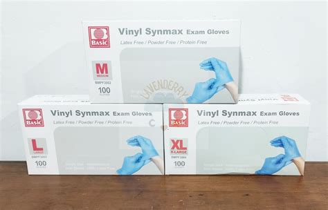 Basic Medical Blue Vinyl Disposable Synmax Exam Gloves Xlarge Blue