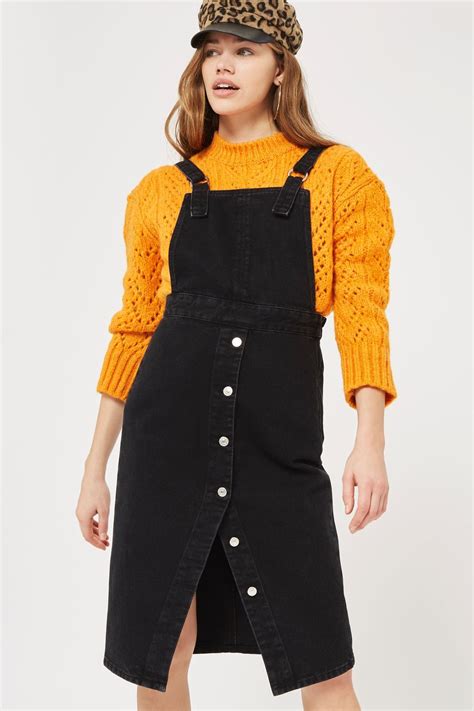 MOTO Button Midi Pinafore Dress Denim Clothing Topshop Europe