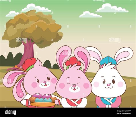 Rabbits Celebrating Mid Autumn Festival Cartoons Stock Vector Image