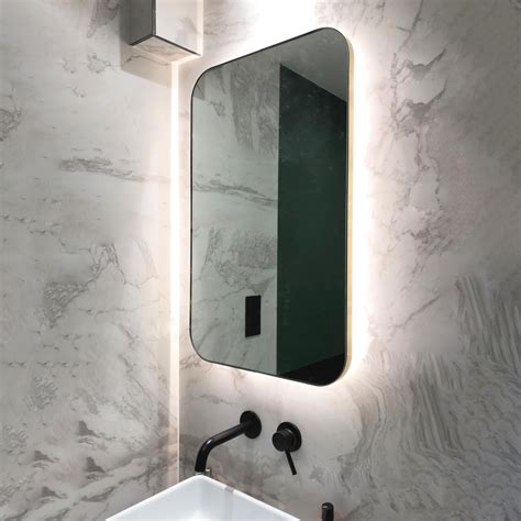 Quadris Rectangular Back Illuminated Mirror Brass Frame Customisable Large For Sale At 1stdibs