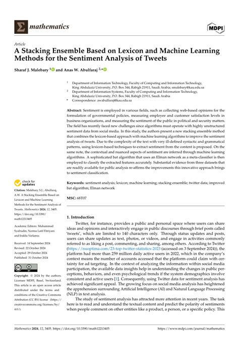 pdf a stacking ensemble based on lexicon and machine learning methods