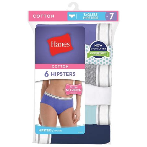 Hanes Womens 6 Pack Cotton Hipster Panties Pp41sc
