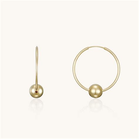 14k Solid Gold Ball Hoop Earrings 14k Gold 6mm Ball Hoop Earrings