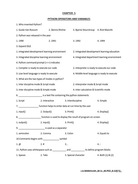 Lesson 5 Pdf Python Programming Language Reserved Word