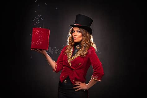 Female Magician Makes With Soap Bubbles Show An Illusionist Stock