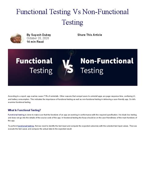 Functional Testing Vs Non Functional Testing Pdf Software Testing Unit Testing
