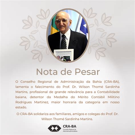Nota de pesar Falecimento do Prof Dr Wilson Thomé Sardinha