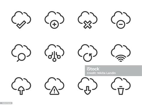 Cloud Computing Services Vector Line Icons Stock Illustration