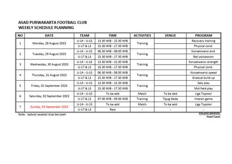Contoh Program Weekly Schedule 2 2 Pdf