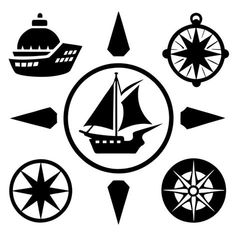 Exploration Icons Collection Ships Compasses Maps Columbus Profile