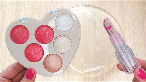 Satisfying Slime Coloring With Makeup Mixing Eyeshadow Lipstick Into