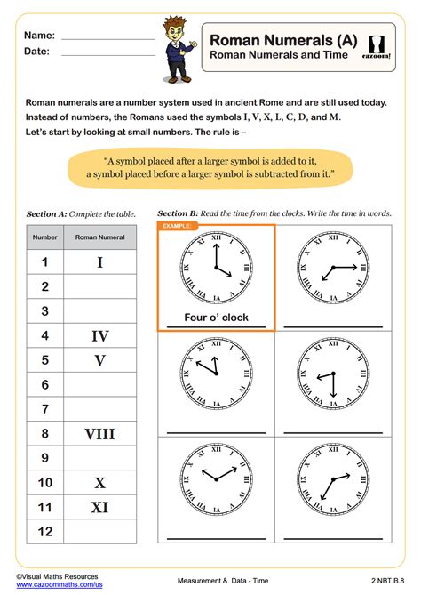 Roman Numerals A Pdf Printable Measurement And Data Worksheets