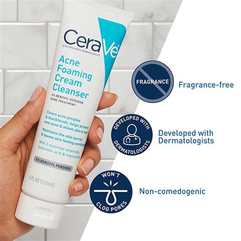 Cerave Acne Foaming Cream Cleanser 4％ Benzoyl Peroxide Acne Treatment