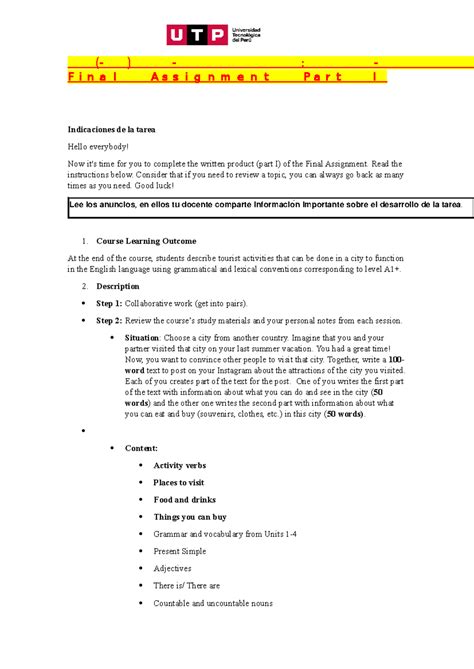AC S Week Task Assignment Final Assignment Part I Ingles A A A AAAA