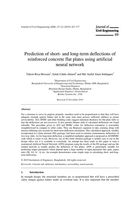 Pdf Prediction Of Short And Long Term Deflections Of Reinforced Concrete Flat Plates Using