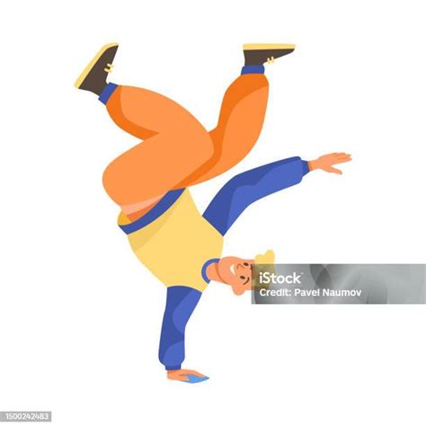 행복한 남자 캐릭터 춤추는 브레이크 댄스 그의 몸 벡터 일러스트레이션을 움직인다 인체에 대한 스톡 벡터 아트 및 기타 이미지 인체 춤 흔듦 Istock