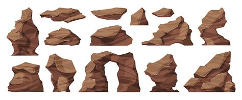 바위와 바위가 굳어졌습니다 벡터는 미네랄 또는 미네랄 물질로 구성된 자연적으로 발생하는 고체 물질을 분리합니다 다양한 모양 질감 및 크기의 만화 게임 아트 스톤 0명에 대한