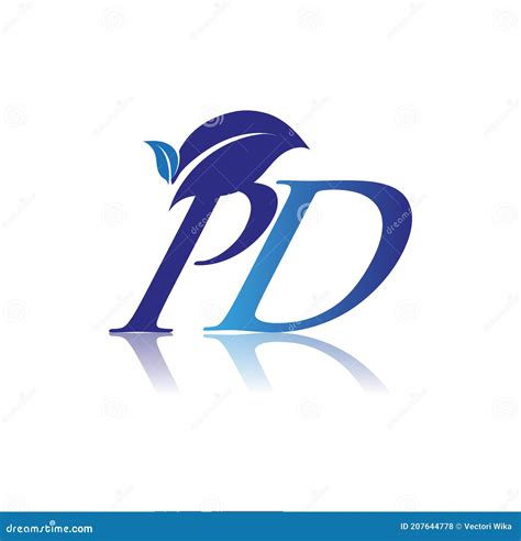 Letra Inicial Pd Con Logotipo De Hoja Color Azul Naturaleza Y Medio