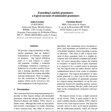 Extending Lambek Grammars A Logical Account Of Minimalist Grammars