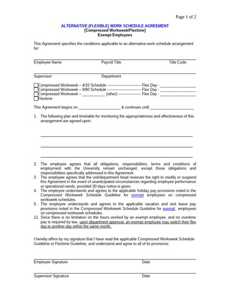 Alternative Work Schedule Agreement Exempt Pdf