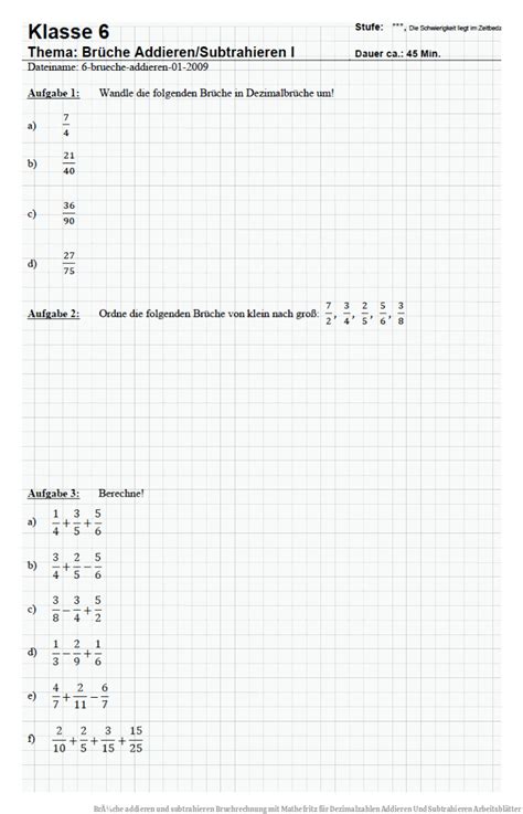 Dezimalzahlen Addieren Und Subtrahieren Arbeitsblätter Mathe