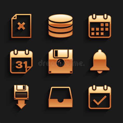 set floppy disk social media inbox calendar with check mark ringing
