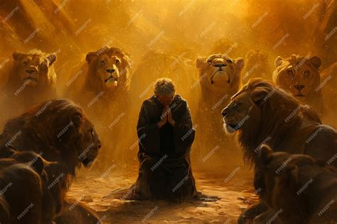 Fe En La Adversidad Daniel Orando En El Foso De Los Leones Foto Premium