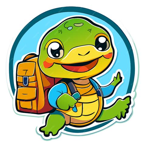 Premium Vector Create Stickers Of A Happy Turtle Going To School With