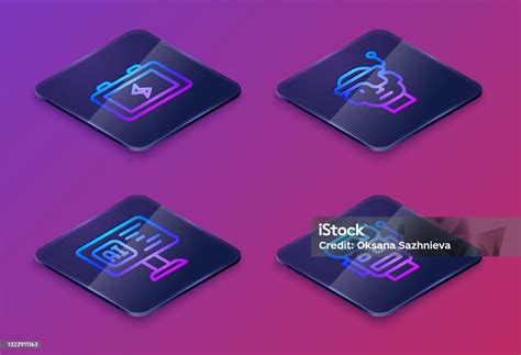 등극 라인 배터리 소프트웨어 스마트 안경 및 로봇 저배터리 충전을 설정합니다 파란색 정사각형 버튼 벡터 3차원 형태에 대한 스톡